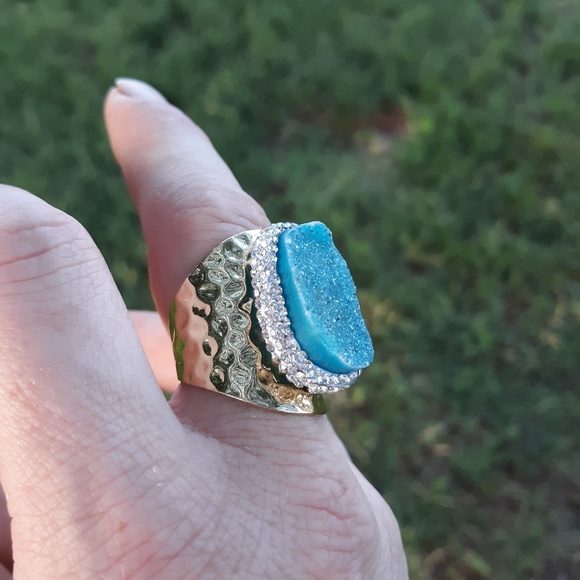 Handmade | Jewelry | New Blue Titanium Crystal Agate Druzy Quartz Ring ...